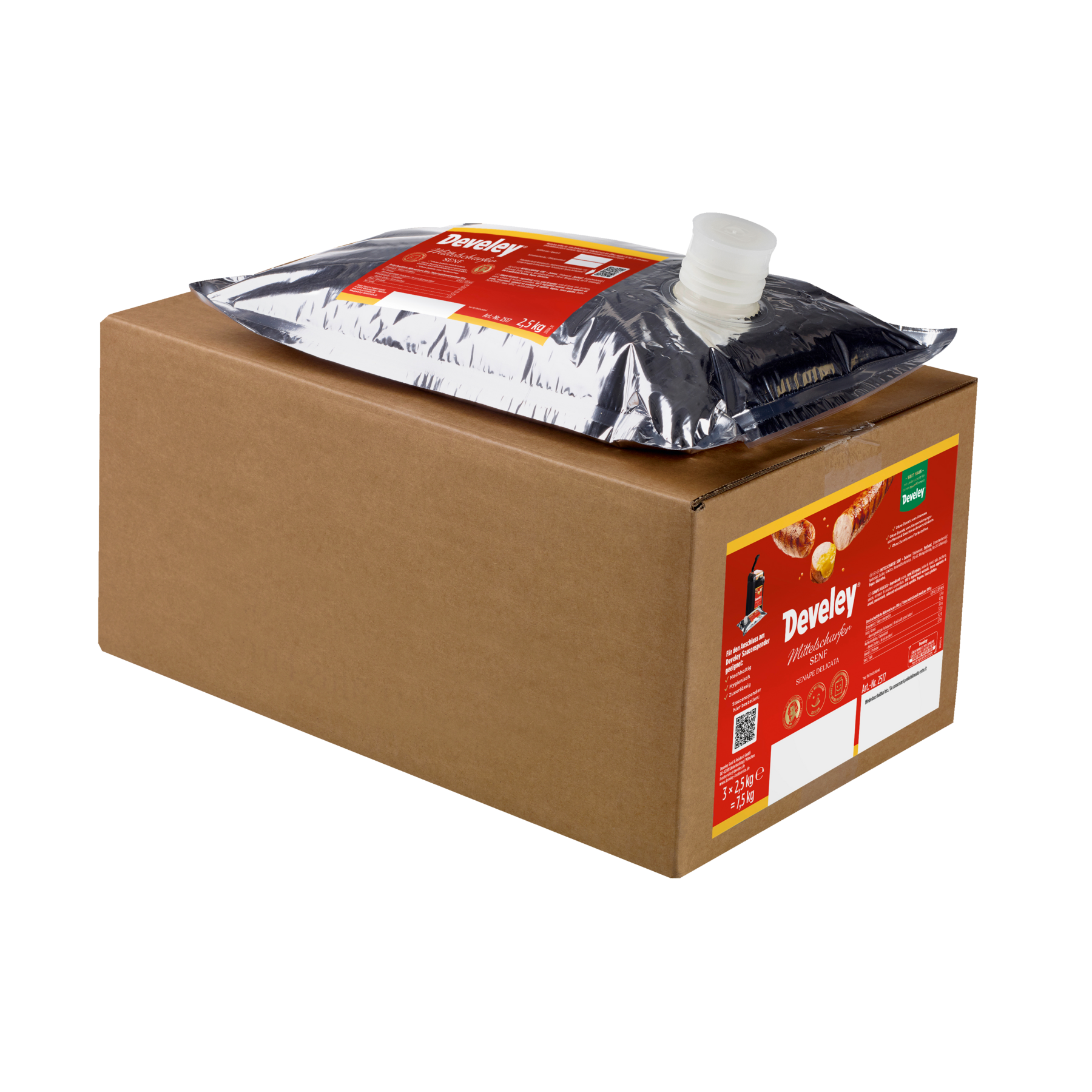 Develey Senf mittelscharf 3x 2,5 kg - Beutel für Saucenspender
